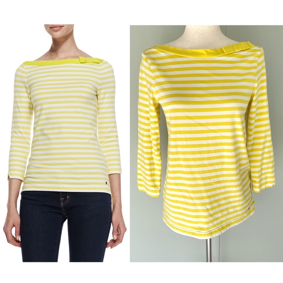 kate spade | Tops | Kate Spade Devon Yellow Boatneck Stripe Top Lemon ...